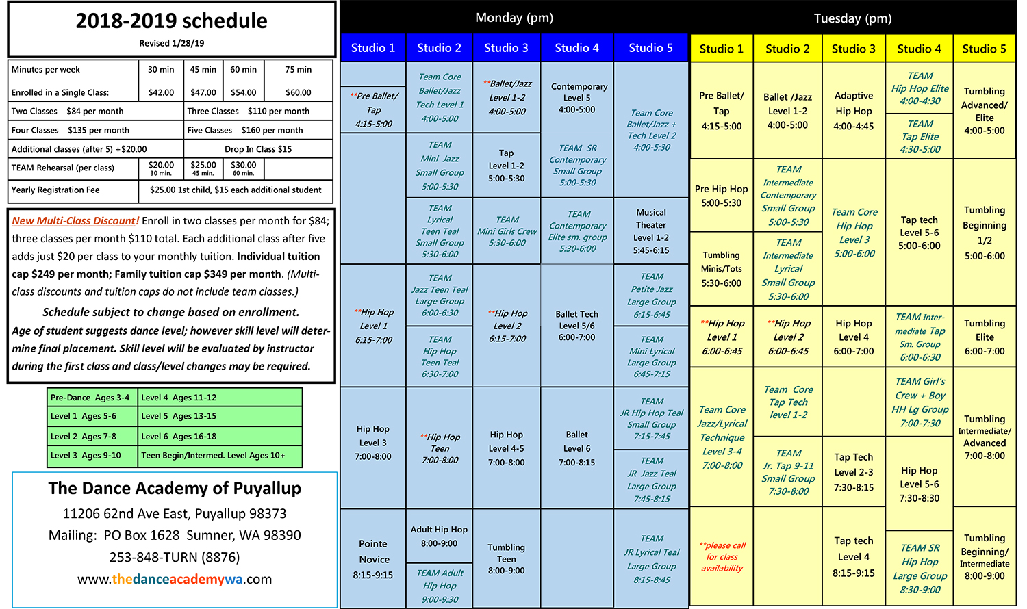 The Dance Academy of Puyallup | Schedule